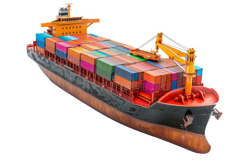 Large Cargo Ship Transporting Containers Isolated on White Background ...