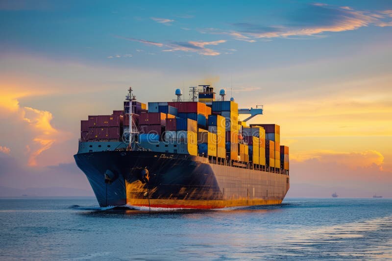 Large Cargo Ship Transporting Containers in Sea Stock Image - Image of ...