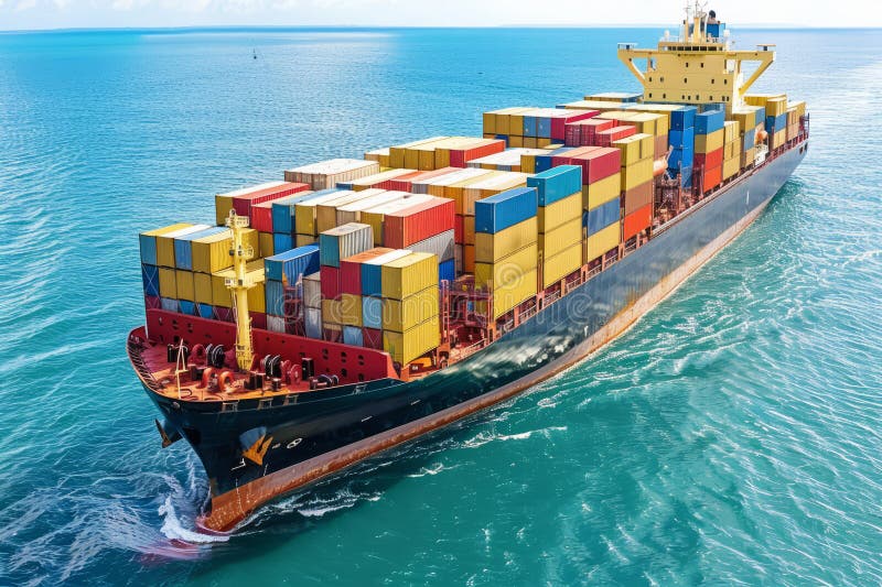 Large Cargo Ship Transporting Containers in Sea Stock Photo - Image of ...