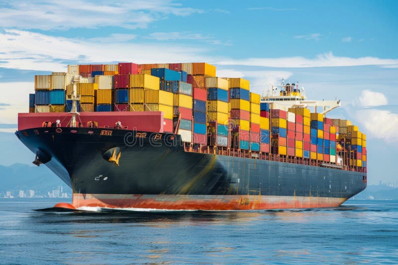 Large Cargo Ship Transporting Containers in Sea Stock Photo - Image of ...