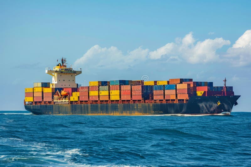 Large Cargo Ship Transporting Containers in Sea Stock Photo - Image of ...