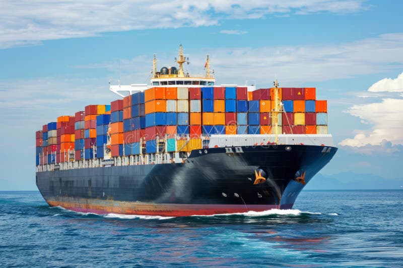 Large Cargo Ship Transporting Containers in Sea Stock Photo - Image of ...