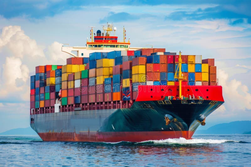 Large Cargo Ship Transporting Containers in Sea Stock Photo - Image of ...