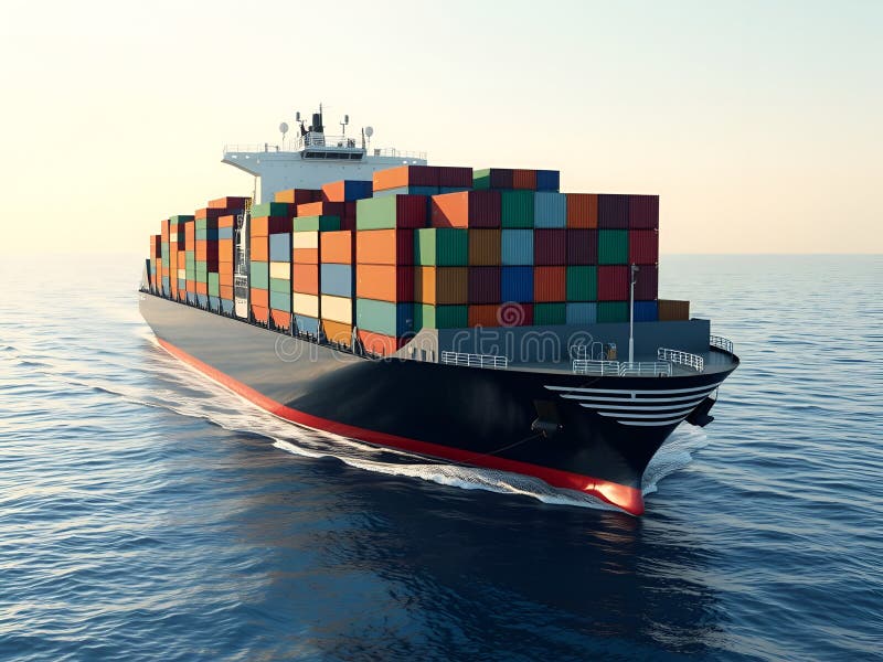 Large Cargo Ship Transporting Stacked Shipping Containers Across the ...