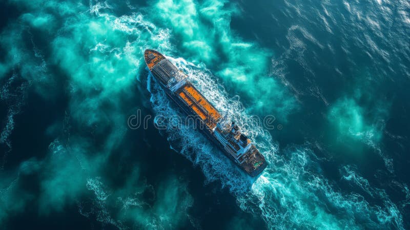 Large Cargo Vessel Navigates through Ocean Waters while Creating ...