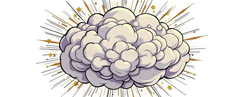 Large Cartoon Explosion Cloud, White Background, Illustration, Stars ...