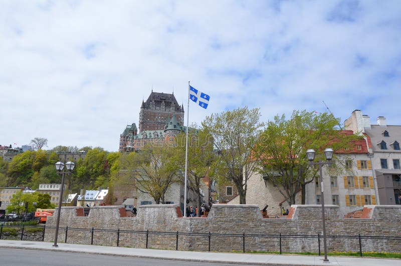 Large Castle Building or Structure and Flag in Quebec Canada Stock ...