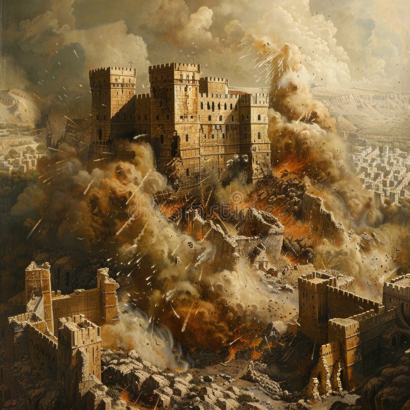 A Large Castle Engulfed in Flames, with Smoke and Flames Billowing into ...