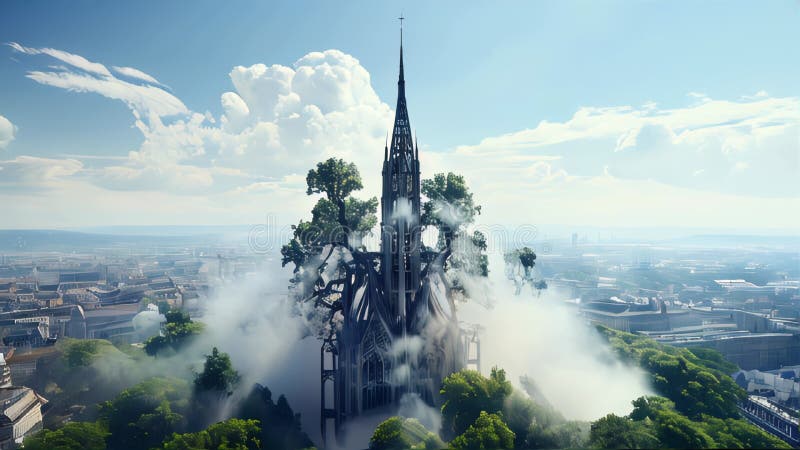 Large Cathedral Castle in the Forest among Trees and Mountains in ...