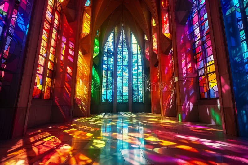 A Large Cathedral Featuring Numerous Colorful Stained Glass Windows ...