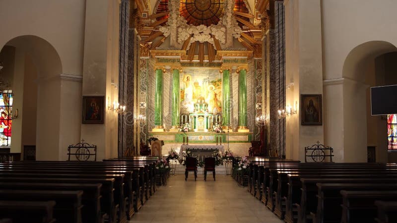 Large Catholic Church with Benches and an Altar Stock Footage - Video ...