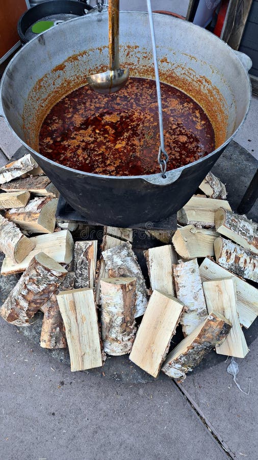 Large Cauldron Fixed Over Fire with Delicious Borscht Cooked Outdoors ...