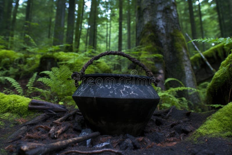 Large Cauldron in the Middle of the Forest Stock Image - Image of ...