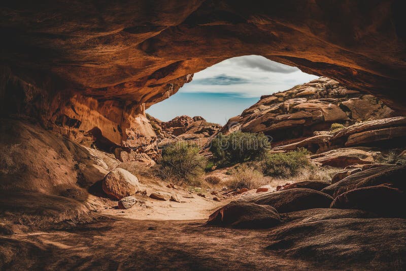 A Large Cave in a Deserted Place. the Art of AI Generation Stock ...