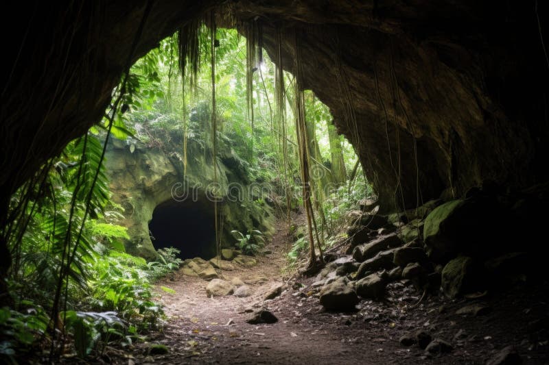 A Large Cave Entrance in a Tropical Jungle Stock Image - Image of ...