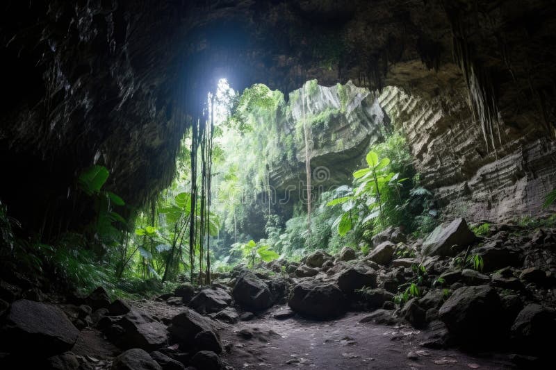 A Large Cave Entrance in a Tropical Jungle Stock Image - Image of ...