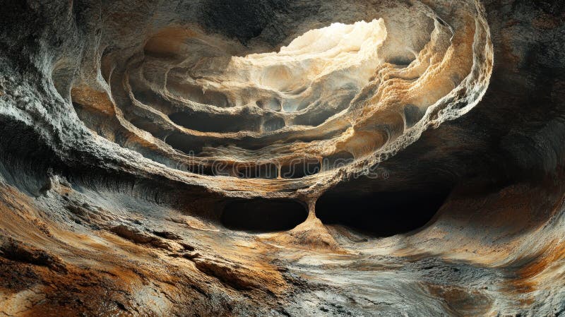 A Large Cave with a Light Source Shining through a Hole in the Ceiling ...