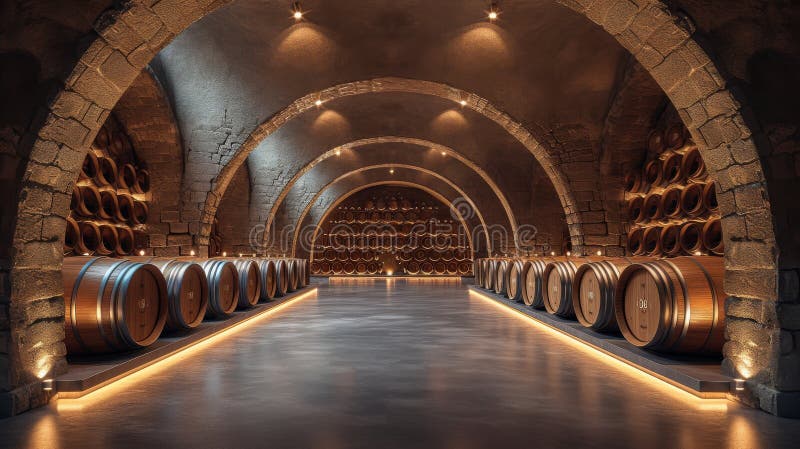 A Large Cellar with Wine Barrels and Ambient Light Stock Illustration ...