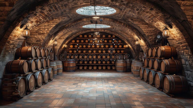 A Large Cellar with Wine Barrels and Ambient Light Stock Illustration ...