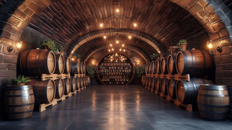 A Large Cellar with Wine Barrels and Ambient Light Stock Illustration ...
