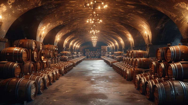 A Large Cellar with Wine Barrels and Ambient Light Stock Illustration ...