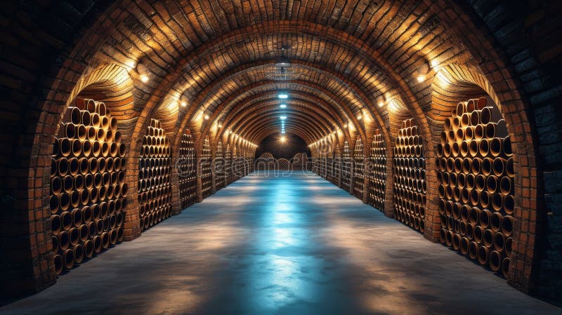 A Large Cellar with Wine Barrels and Ambient Light Stock Illustration ...