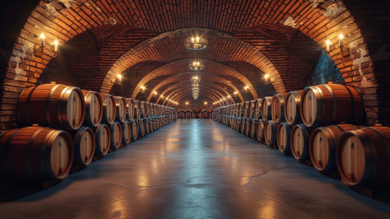 A Large Cellar with Wine Barrels and Ambient Light Stock Illustration ...