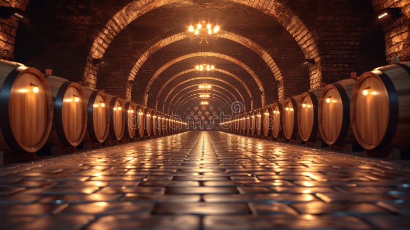 A Large Cellar with Wine Barrels and Ambient Light Stock Illustration ...