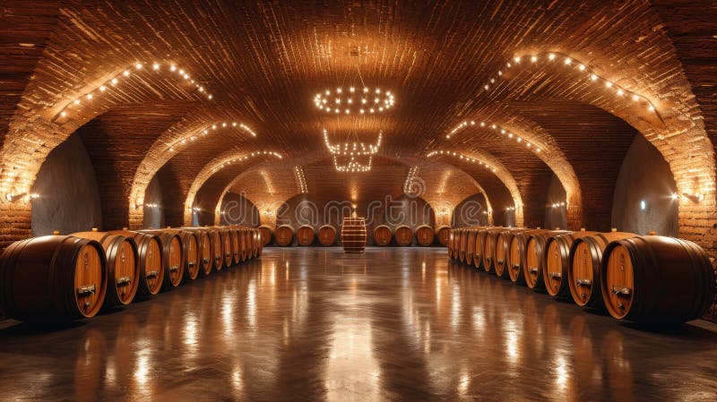 A Large Cellar with Wine Barrels and Ambient Light Stock Illustration ...