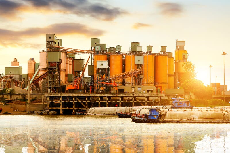 Large cement plant stock photo. Image of dock, dusk, river - 43794024