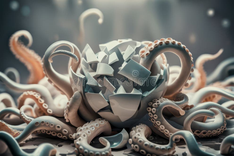 A Large Ceramic Octopus is Sitting on Top of a Broken Vase, AI Stock ...