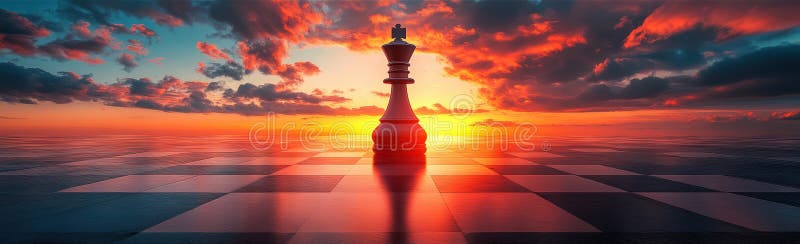 Chess Piece Stands Tall Against a Breathtaking Sunset on a Reflective ...