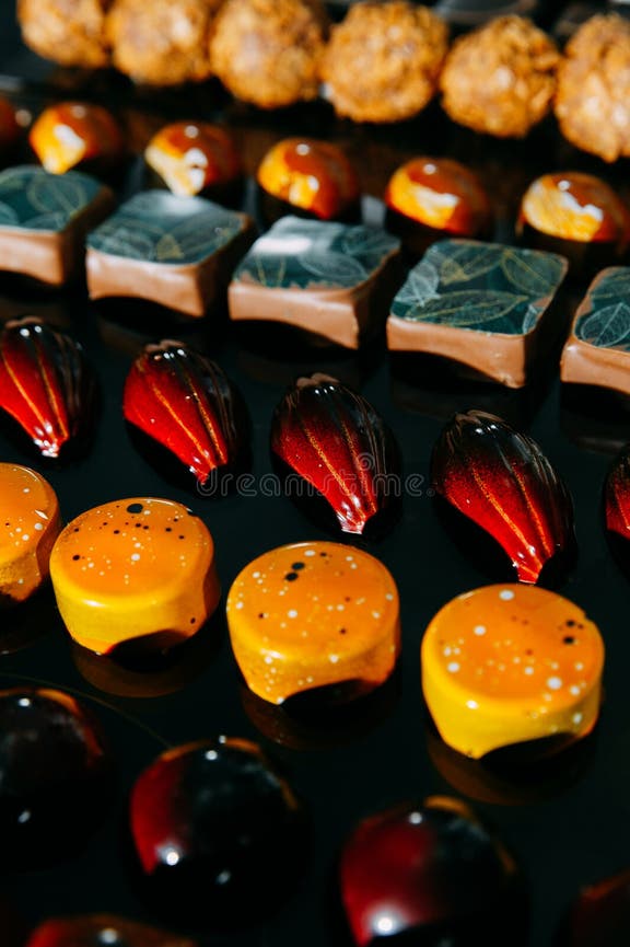 Large Choice of Handmade Chocolates in Rows Stock Image - Image of ...