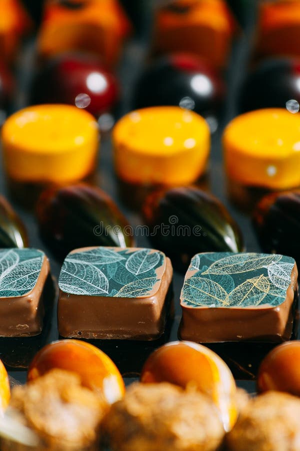 Large Choice of Handmade Chocolates in Rows Stock Image - Image of ...