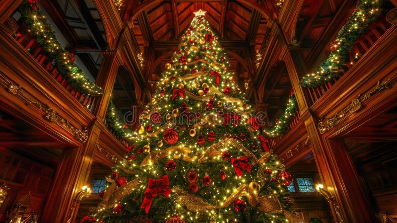 A Large Christmas Tree Displayed in a Building, Suitable for Holiday ...