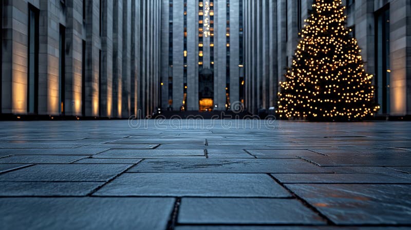 A Large Christmas Tree in Front of a Tall Building at Night Stock Image ...