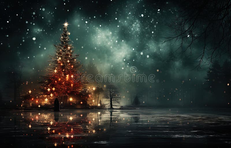 Large Christmas Tree Illuminated with Classic Decoration on a Night ...