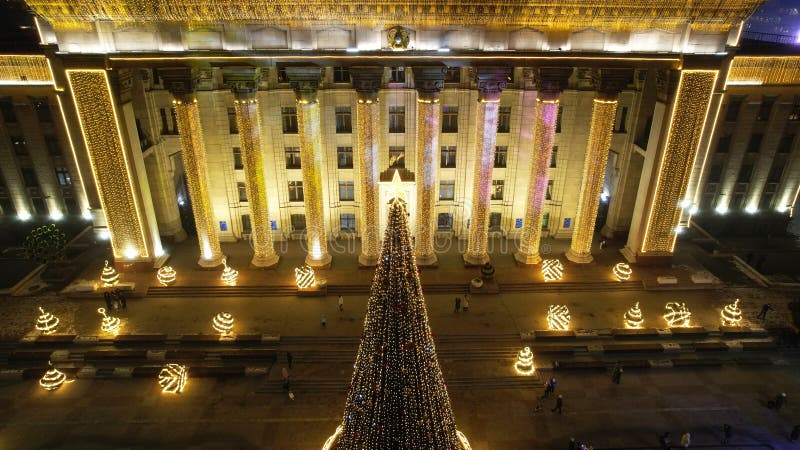 A Large Christmas Tree in the Lights on the Square Stock Photo - Image ...