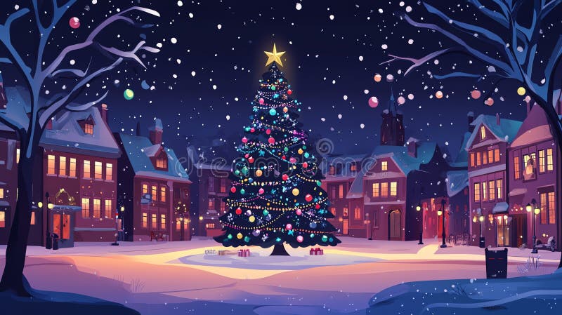 A Large Christmas Tree in the Middle of the City Filled with Colorful ...