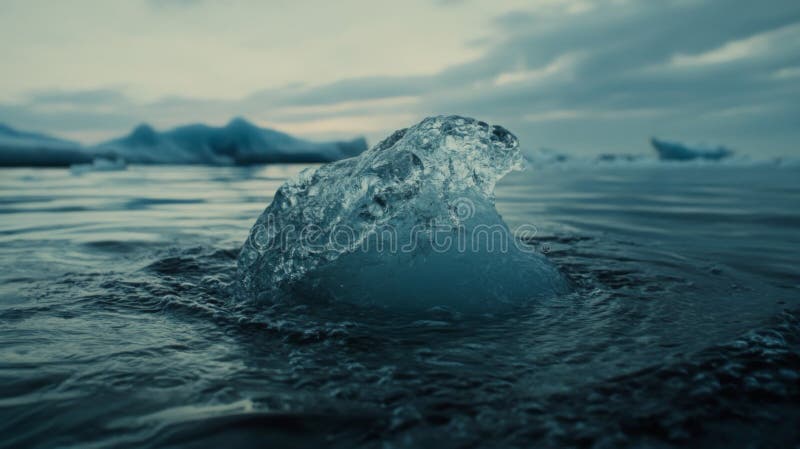 A Large Chunk of Glacial Ice Floats in Blue Water Stock Illustration ...