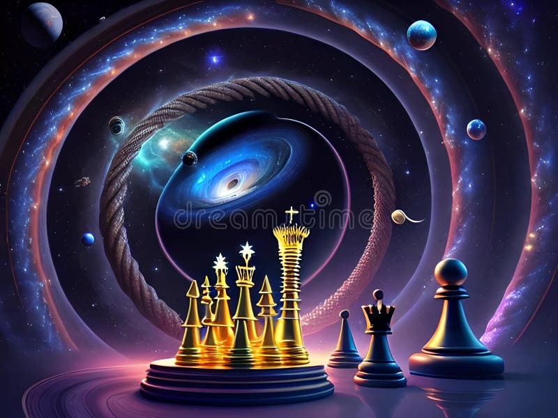 A Large Circular Chess Set, with a Strange Outer Space Background ...