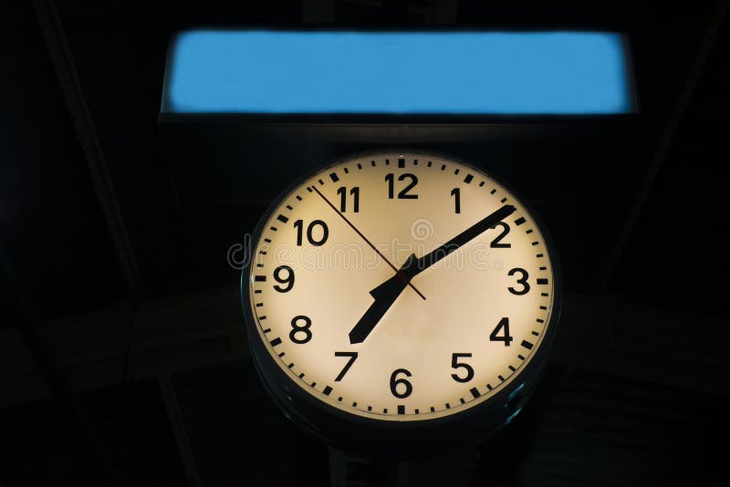 Large Circular Clock with Empty Sign Black Backdrop Stock Image - Image ...