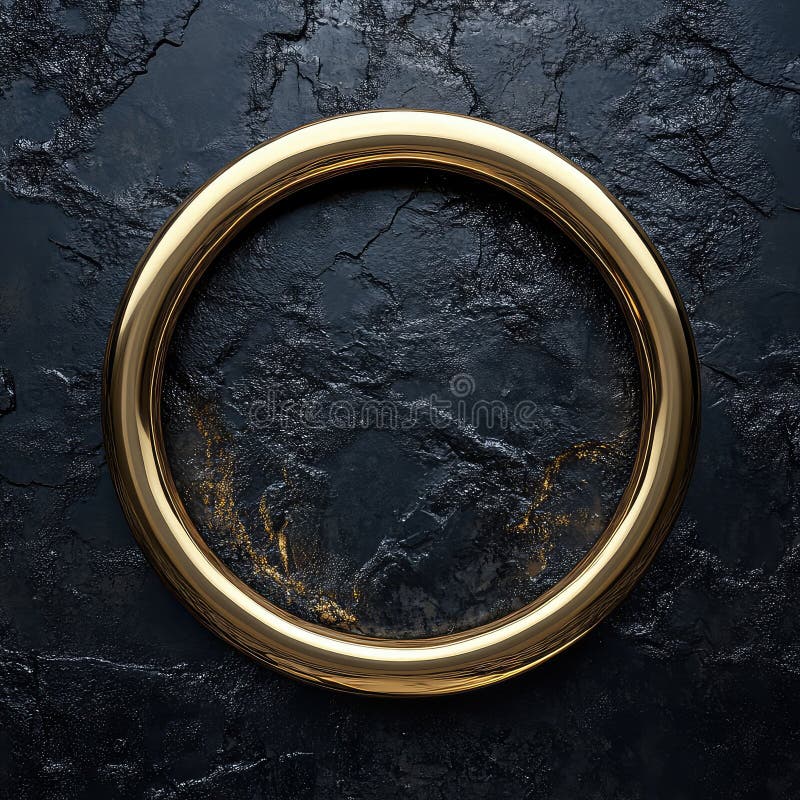 Large Circular Golden Ring with High-Gloss Finish on Textured Black ...