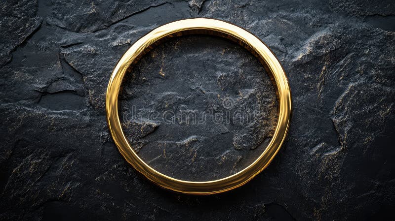 Large Circular Golden Ring with High-Gloss Finish on Textured Black ...