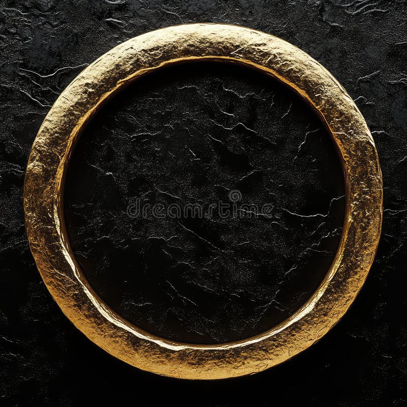 Large Circular Golden Ring with High-Gloss Finish on Textured Black ...