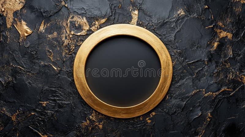 Large Circular Golden Ring with High-Gloss Finish on Textured Black ...