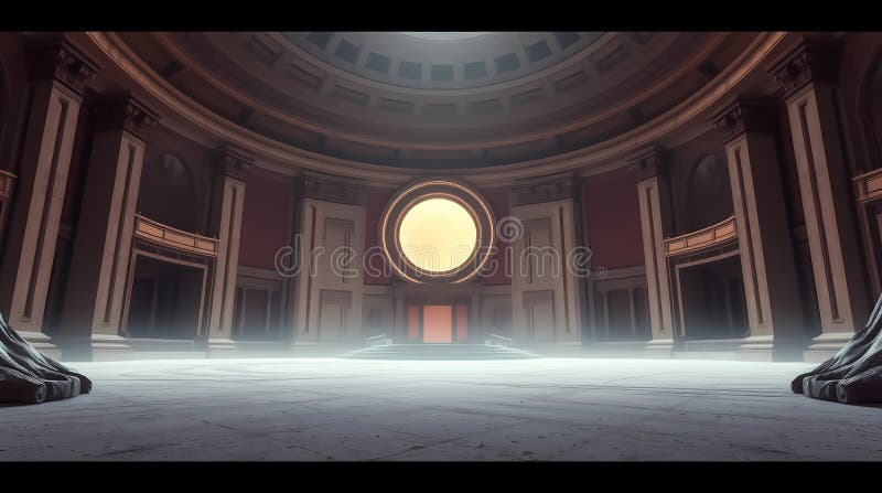 Grand Circular Hall with Illuminated Center and Foggy Atmosphere in a ...