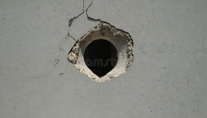 A Large Circular Hole in a Cracked Concrete Wall with Exposed Texture ...