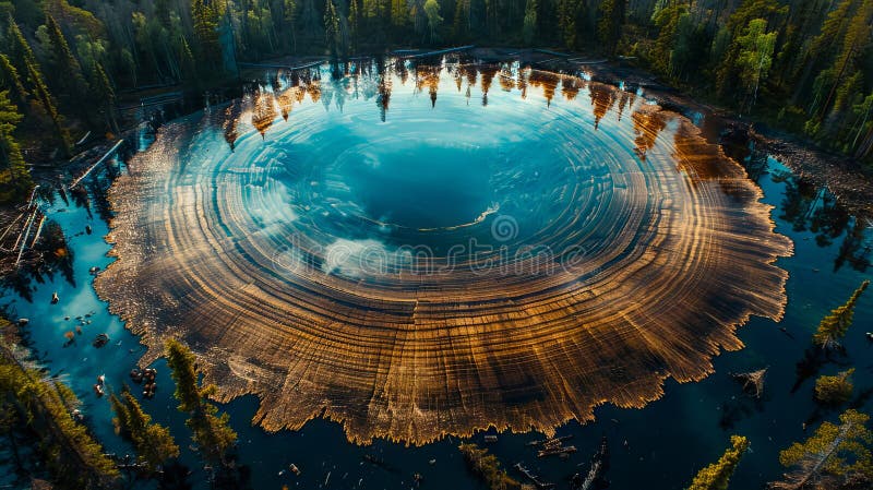 A Large Circular Lake in the Middle of a Forest Stock Image - Image of ...