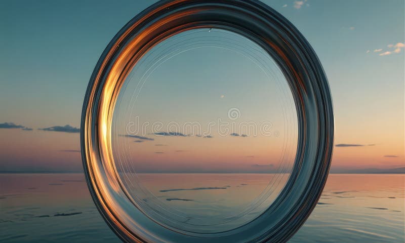 Large Circular Mirror Reflects the Serene Sunset Over the Ocean ...